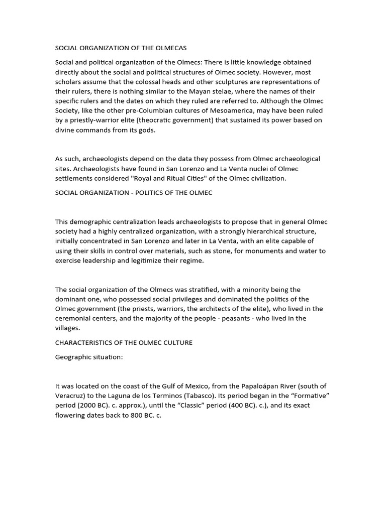 Social Organization of The Olmecas | PDF | Mesoamerica Social Organization of The Olmecas | PDF | Mesoamerica