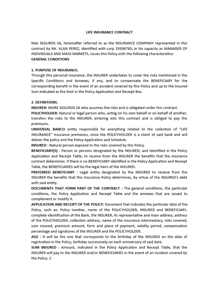Life Insurance Contract | PDF | Insurance | Stroke
