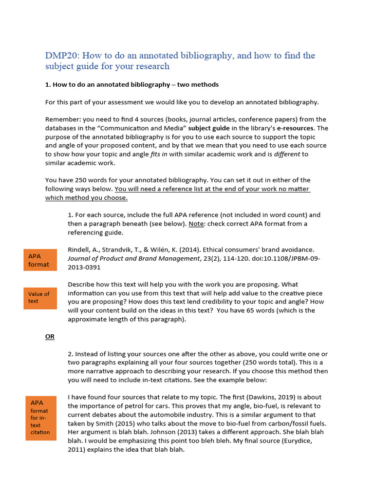 Annotated Bibliography Guide | PDF | Bibliography | Apa Style