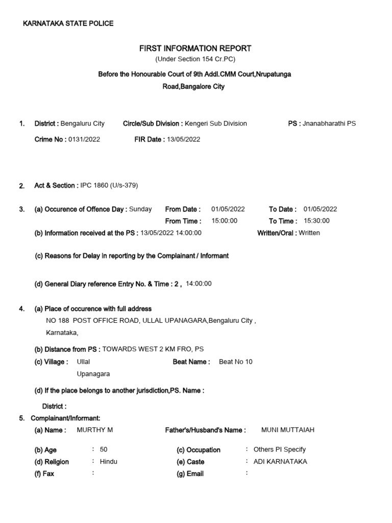 First Information Report | PDF
