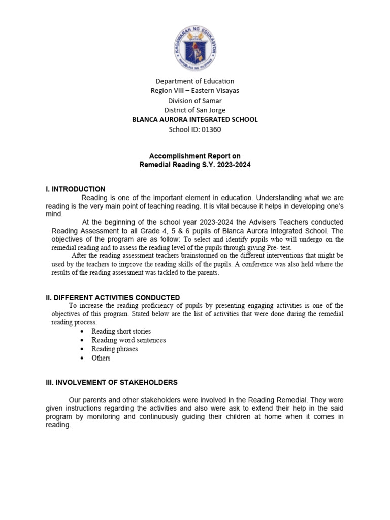 Remedial Reading Accomplishment Report | Download Free PDF | Teachers ... Remedial Reading Accomplishment Report | Download Free PDF | Teachers ...