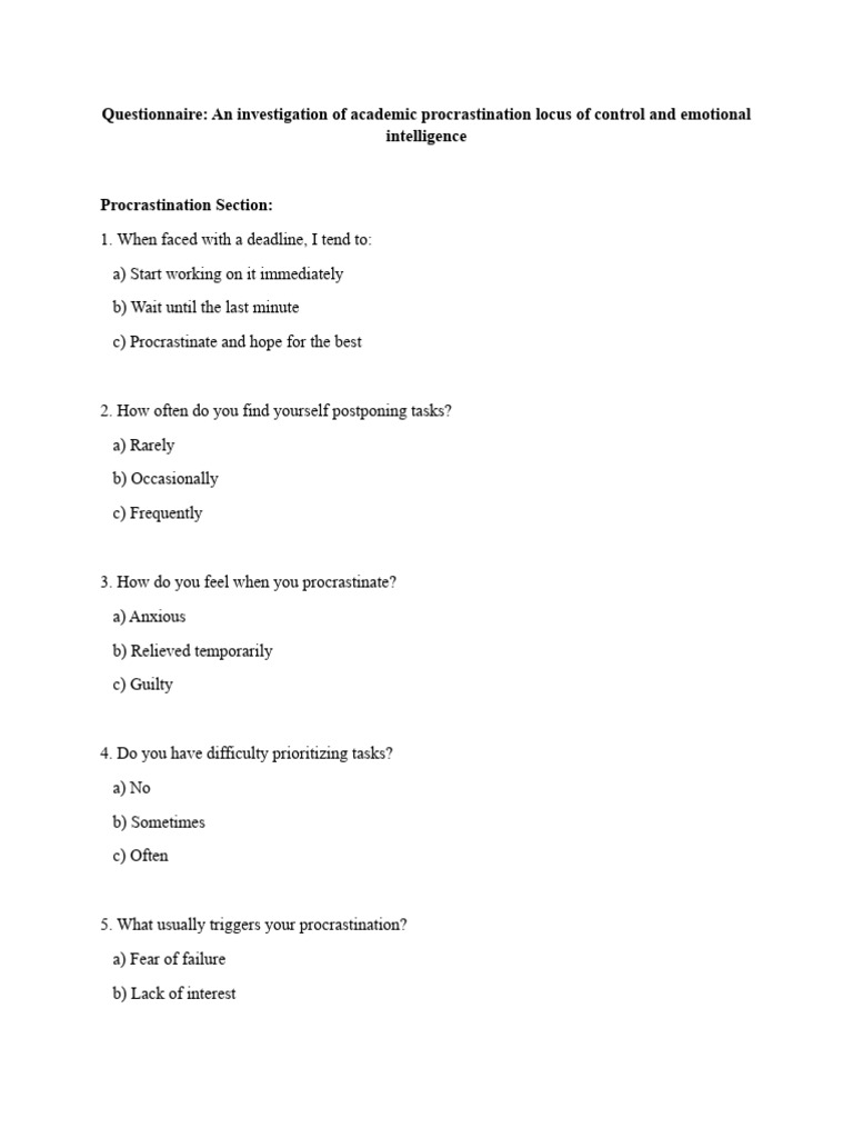 Questionnaire | PDF | Professional Skills | Procrastination
