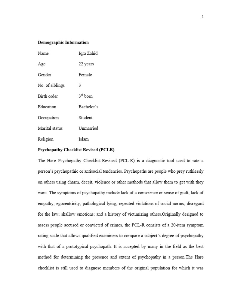 PCL - R Revised Test | PDF | Psychopathy | Behavioural Sciences