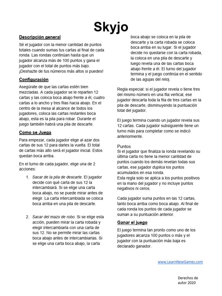 Instrucciones Imprimibles de Skyjo PDF | PDF | Deportes | Efímera