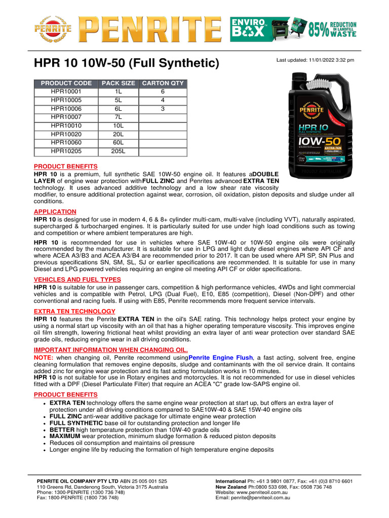 Premium Full Synthetic 10W-50 Engine Oil | PDF | Motor Oil | Propulsion