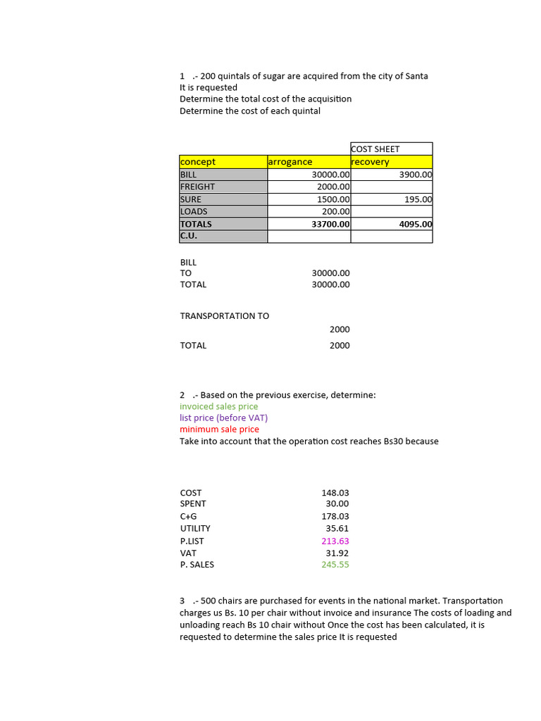 Cost Sheet | Download Free PDF | Value Added Tax | Prices