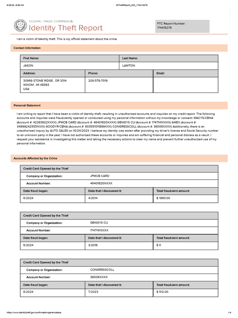 Idtheft Report Pdf Identity Theft Fraud