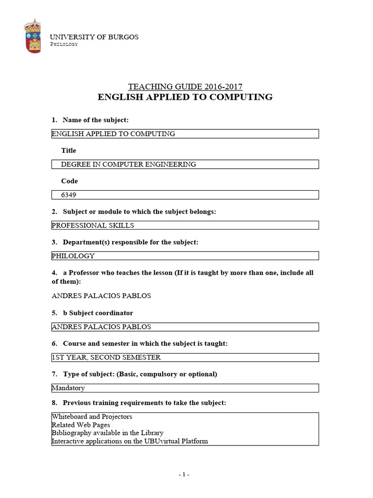 English for Computing Course Guide | PDF | Reading Comprehension ...