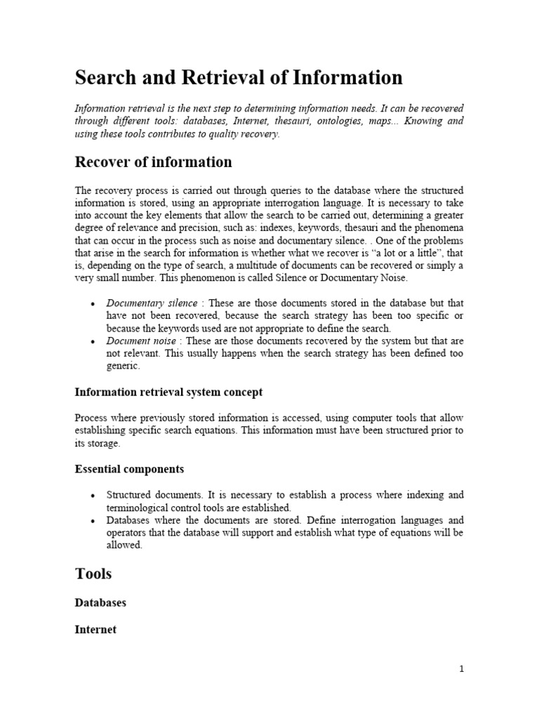 Search and Retrieval of Information | PDF | Information Retrieval | Tag ...