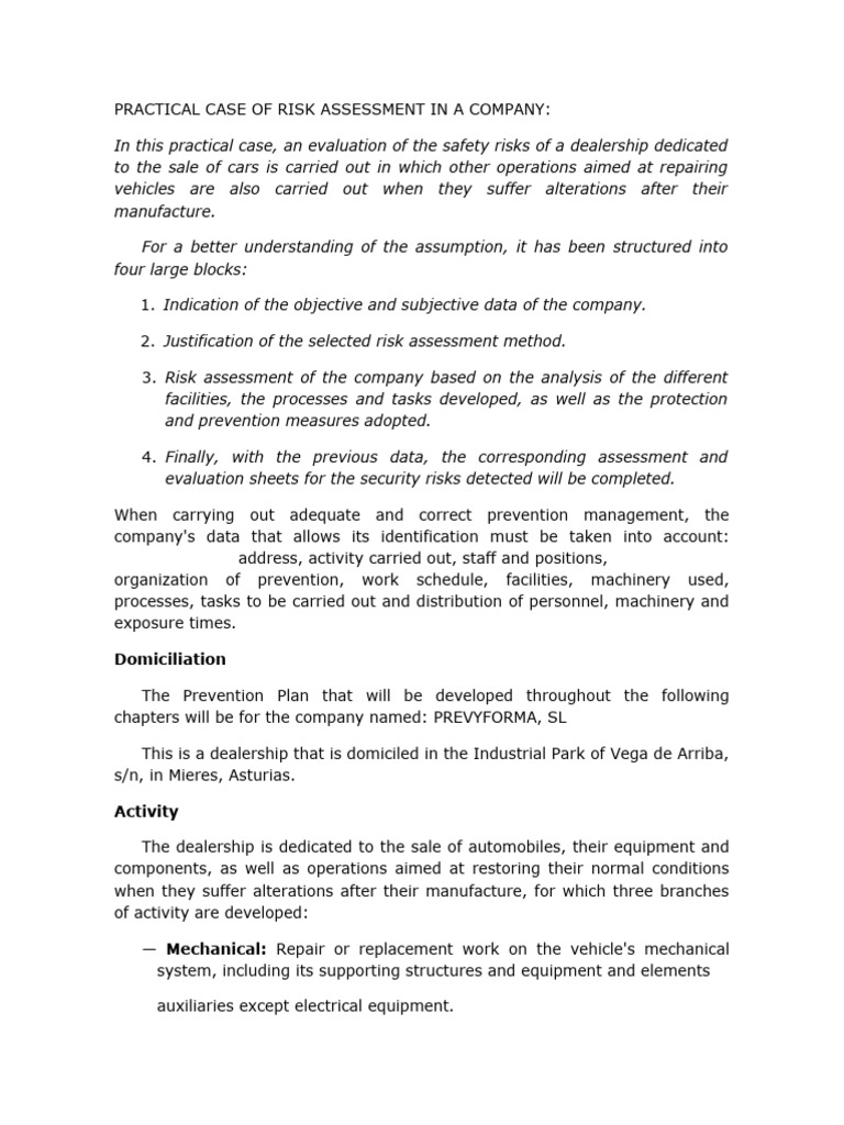Practical Case of Risk Assessment in A Company | PDF | Personal ...