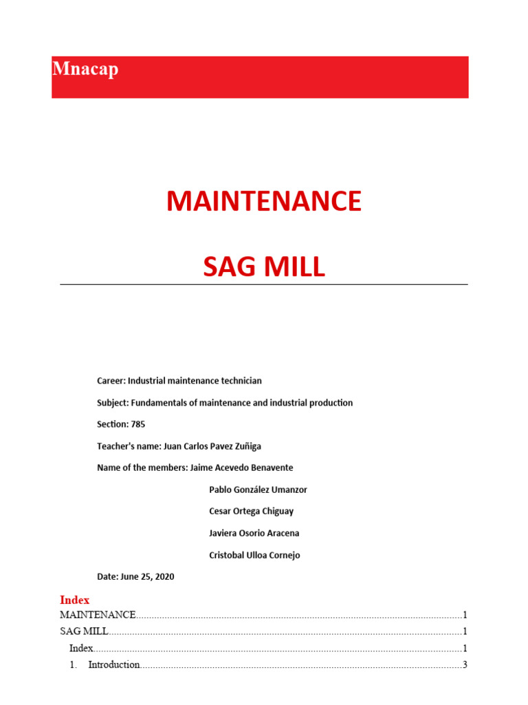 SAG Mill Maintenance Report | PDF | Applied And Interdisciplinary ...