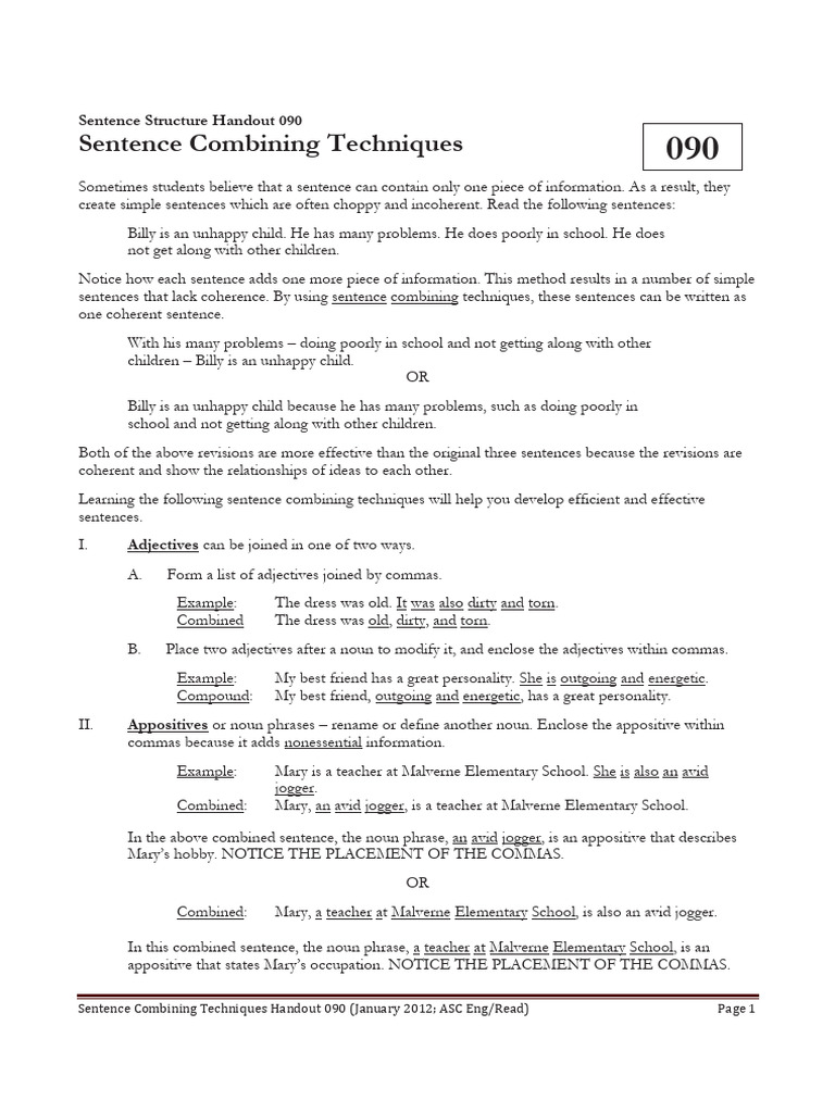 1-20 - 090 - Sentence - Combining - Techniques | PDF | Syntax ...