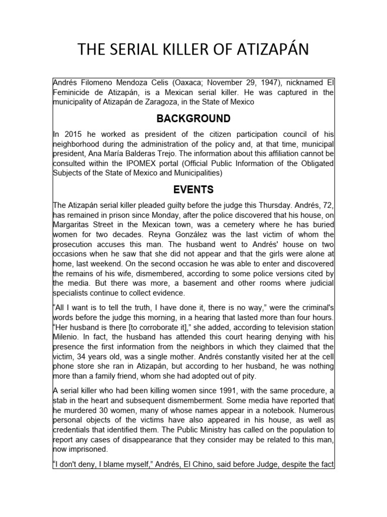 Andrés Filomeno Mendoza Serial Killer | PDF | Serial Killer | Police Andrés Filomeno Mendoza Serial Killer | PDF | Serial Killer | Police