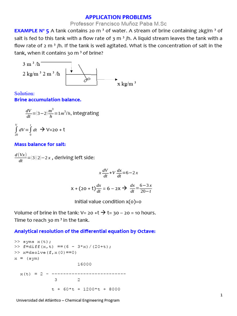 Problems Applied To Chemical Engineering. | PDF | Differential ...