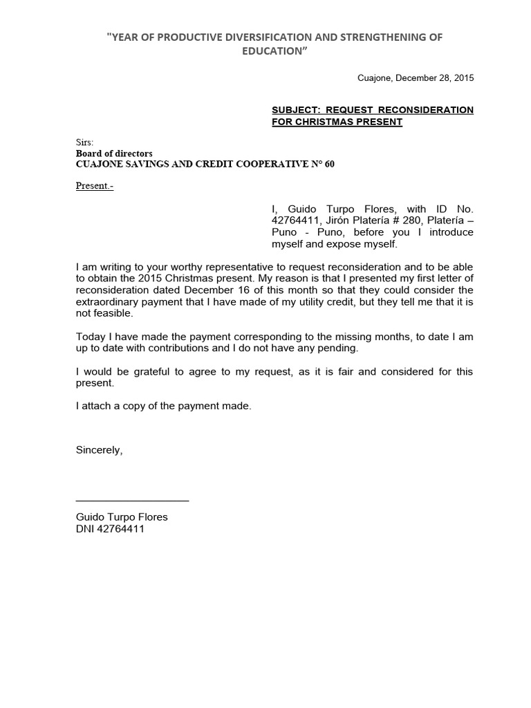 Reconsideration Letter | PDF