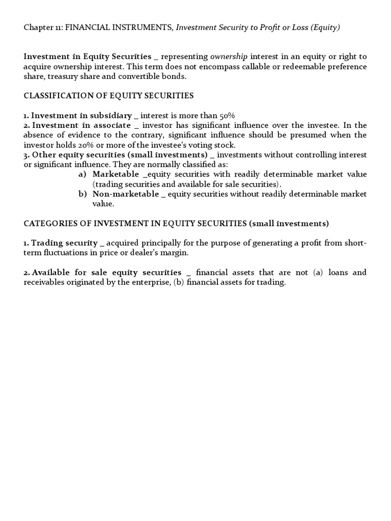 Equity Securities: Classification & Measurement | PDF | Securities ...