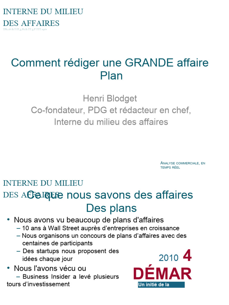 Comment Rédiger Un Excellent Plan D'affaires | PDF | Plan d'affaires | Business