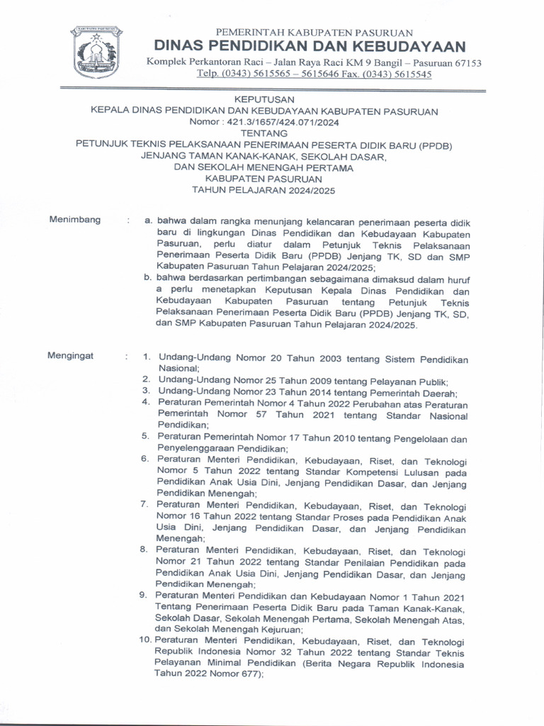 Juknis PPDB Tahun 2024 | PDF