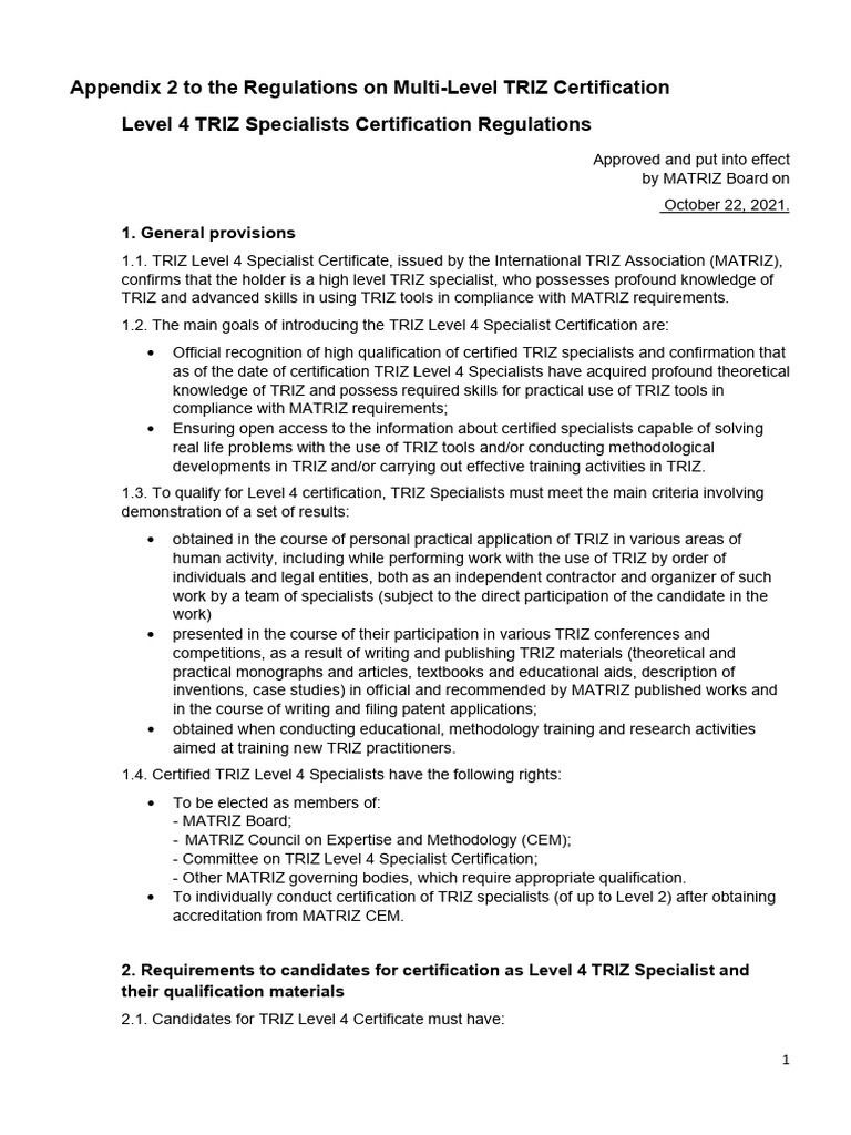 TRIZ Level 4 Certification Guide | PDF | Certification | Patent