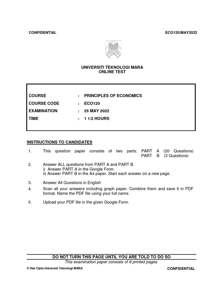 ECO120 Principles of Economics Exam 2022 | PDF | Elasticity (Economics ...