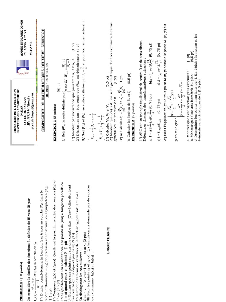 compo math lycee Bargny 1S1 | PDF
