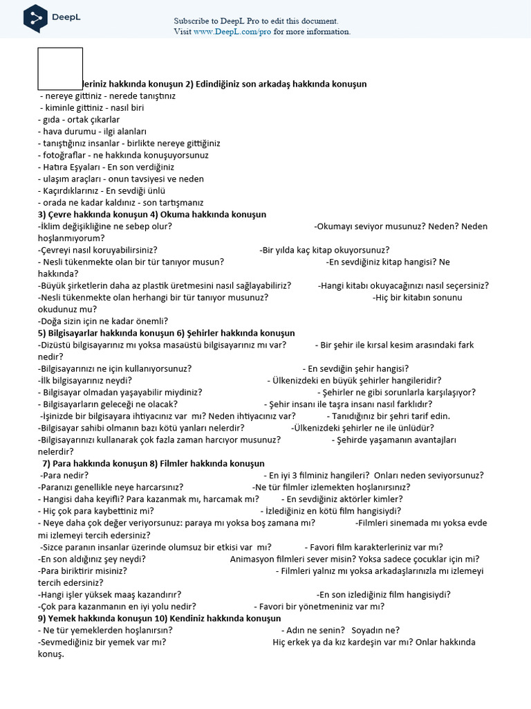 Prep. Classes Third Speaking Exam TR | PDF