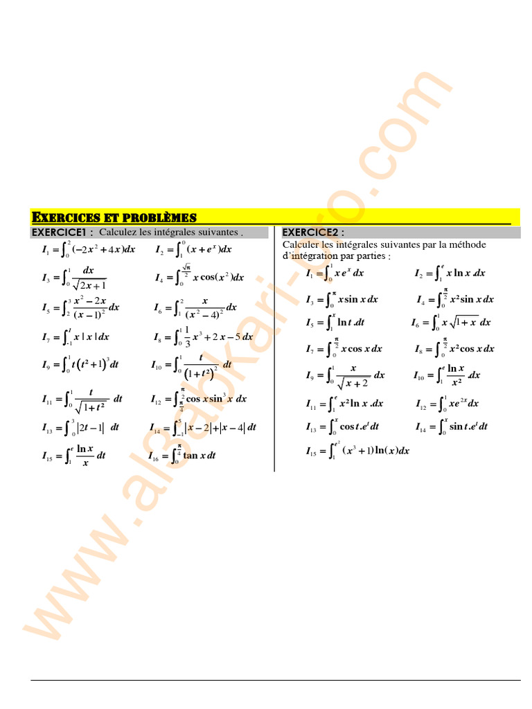 Exercices corrigés sur les intégrales | PDF | Intégral | Fonction ...