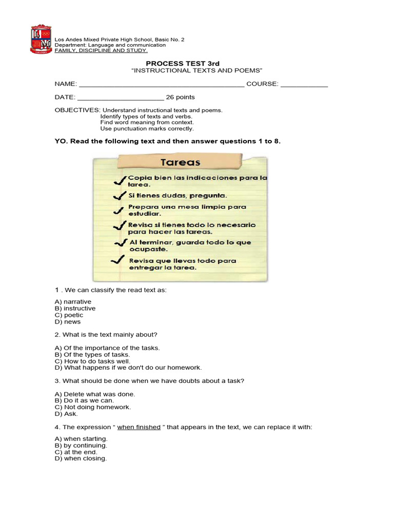Test 3 Instructional Texts | PDF | Word | Reading Comprehension