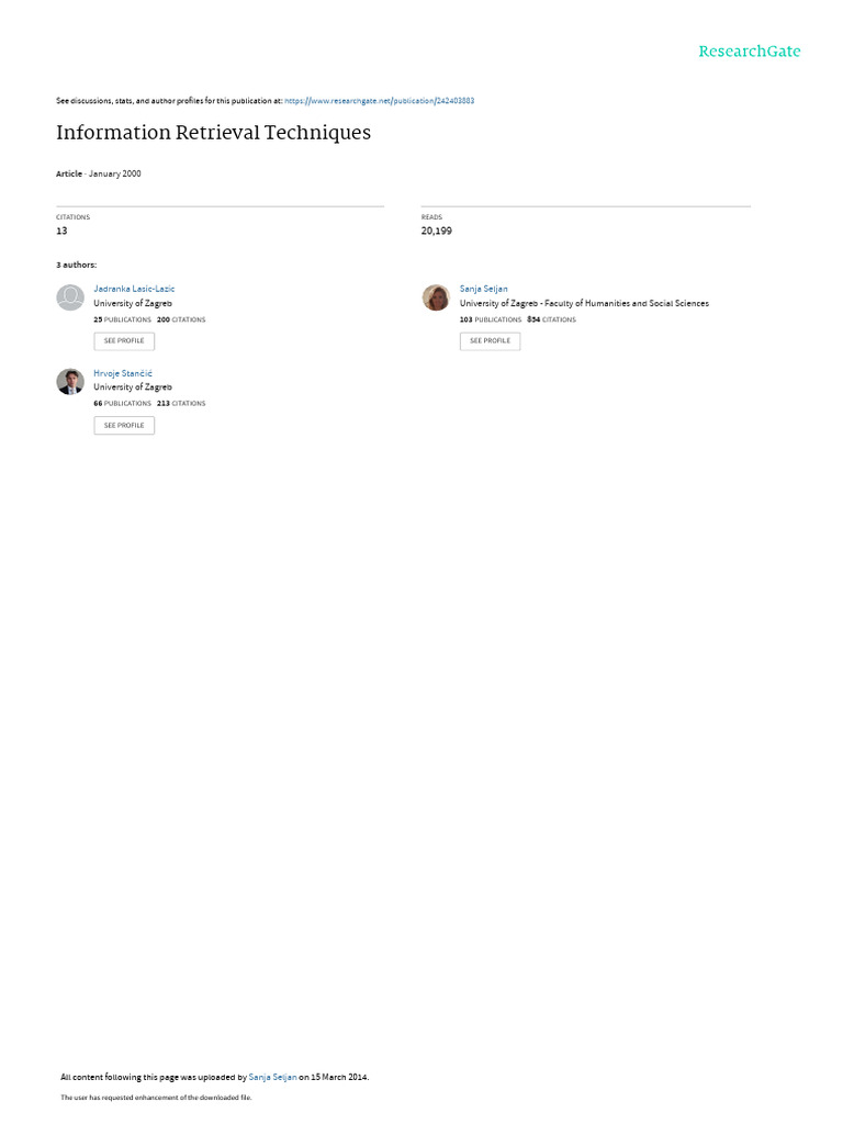 Information Retrieval Techniques | PDF | Metadata | Resource Description Framework