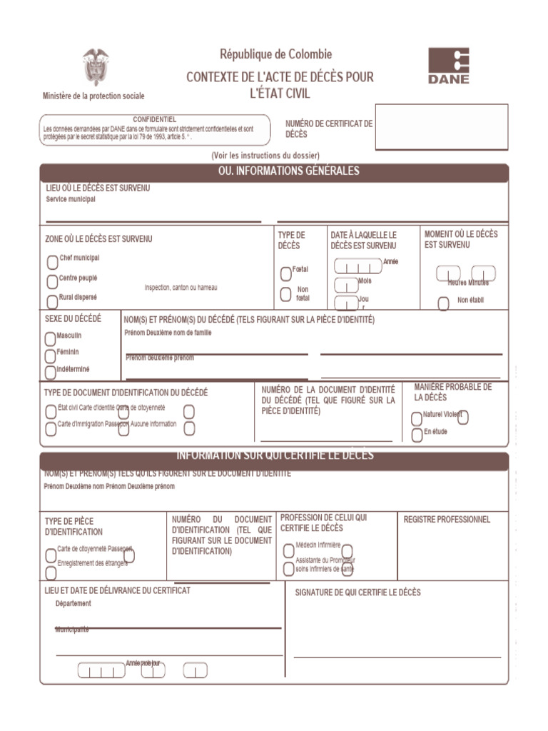 Certificat de décès : Formulaire DANE D-630 | PDF | Autopsie | Soins de ...