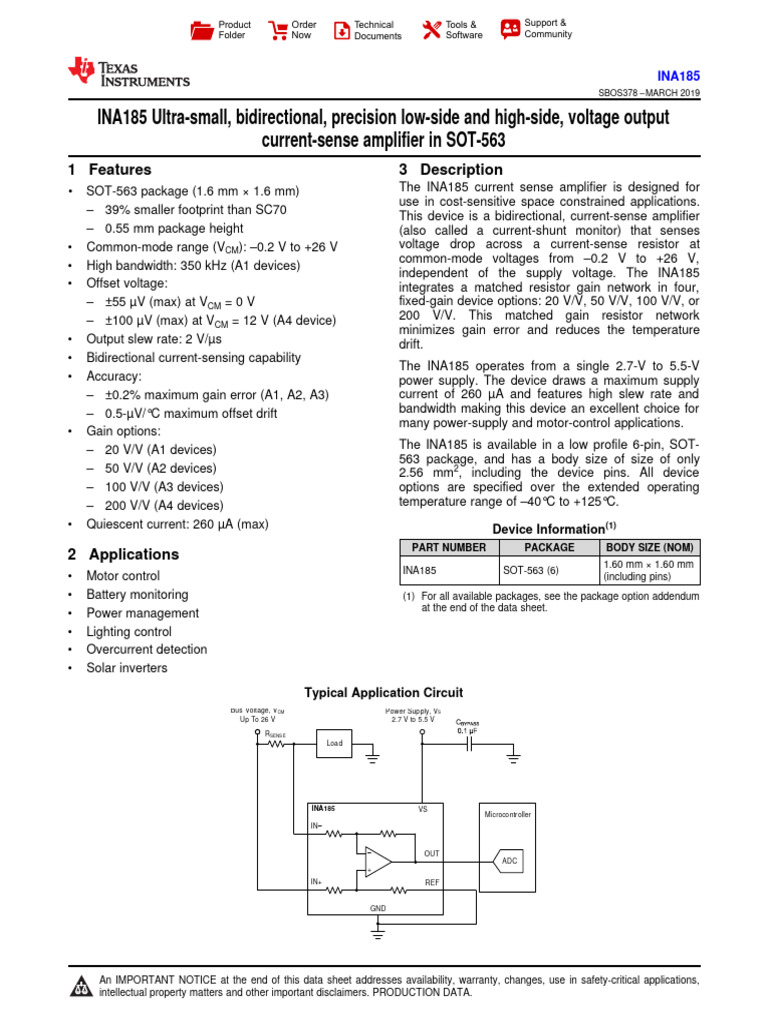 INA185 Current-Sensor | PDF | Electrostatic Discharge | Amplifier