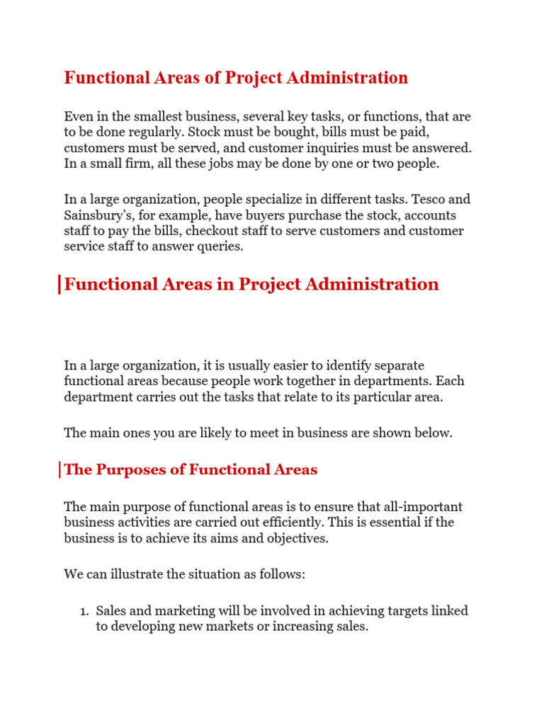 Functional Areas of Project Administration | PDF | Employment | Sales