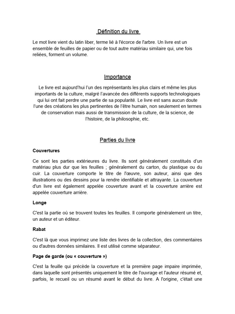 Définition et parties d'un livre | PDF | Livres | Communication écrite