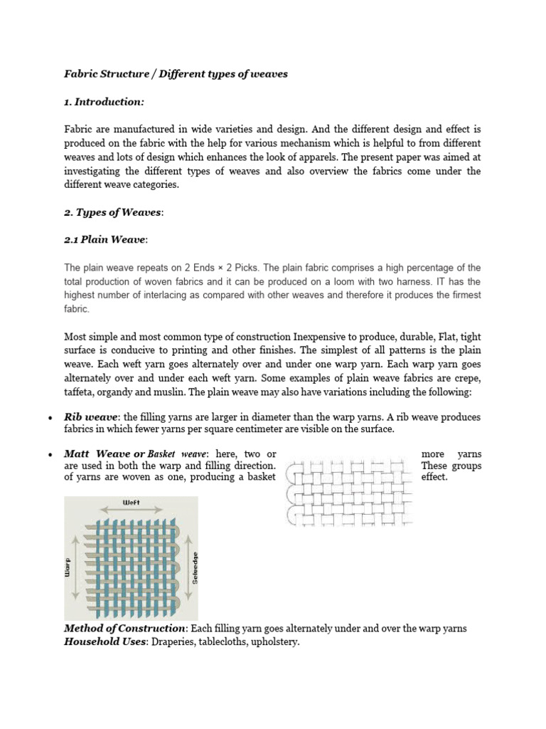 Types of Weaves | PDF | Weaving | Textiles