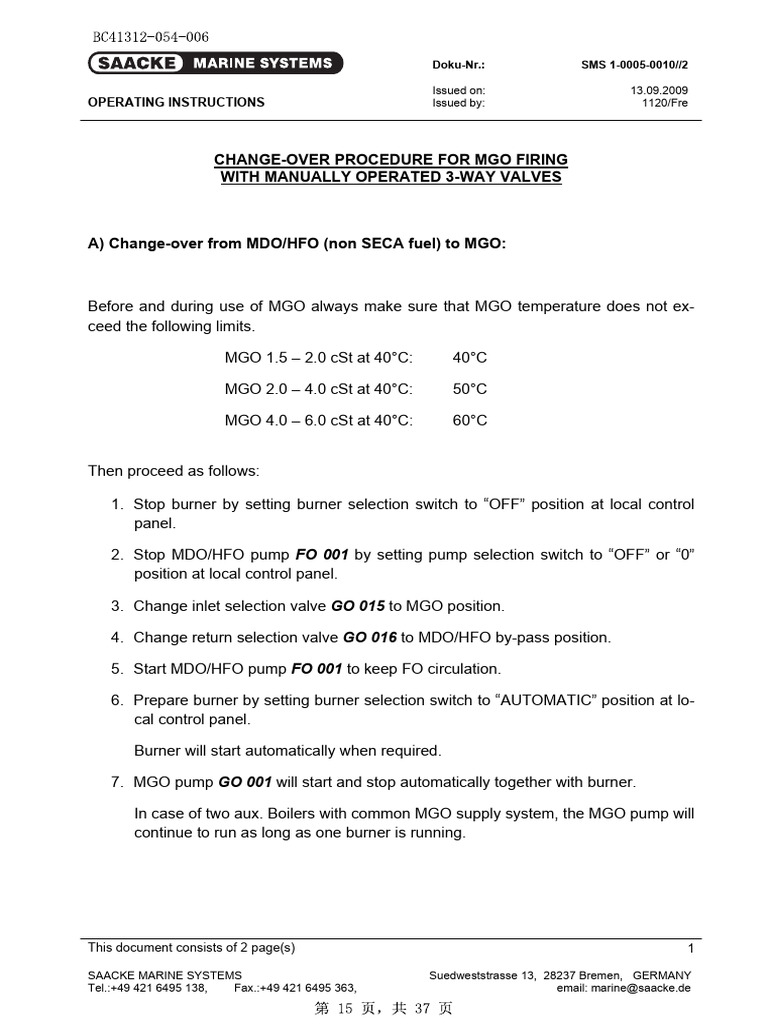Boiler Change-Over From LSFO (Non SECA Fuel) To MGO | PDF | Fuel Oil ...