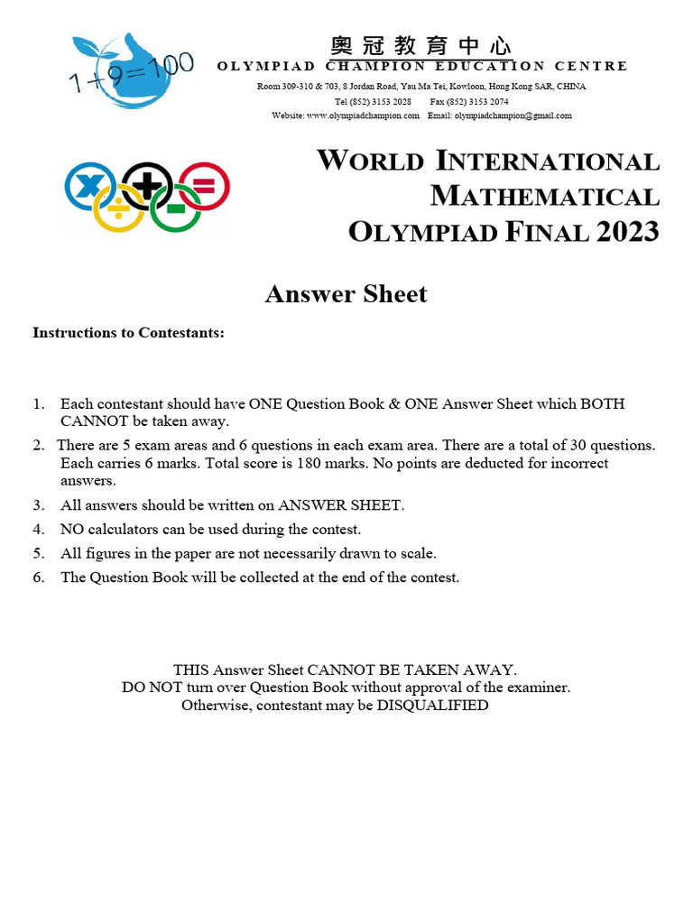 Answer Sheet Wimo | PDF | Mathematics