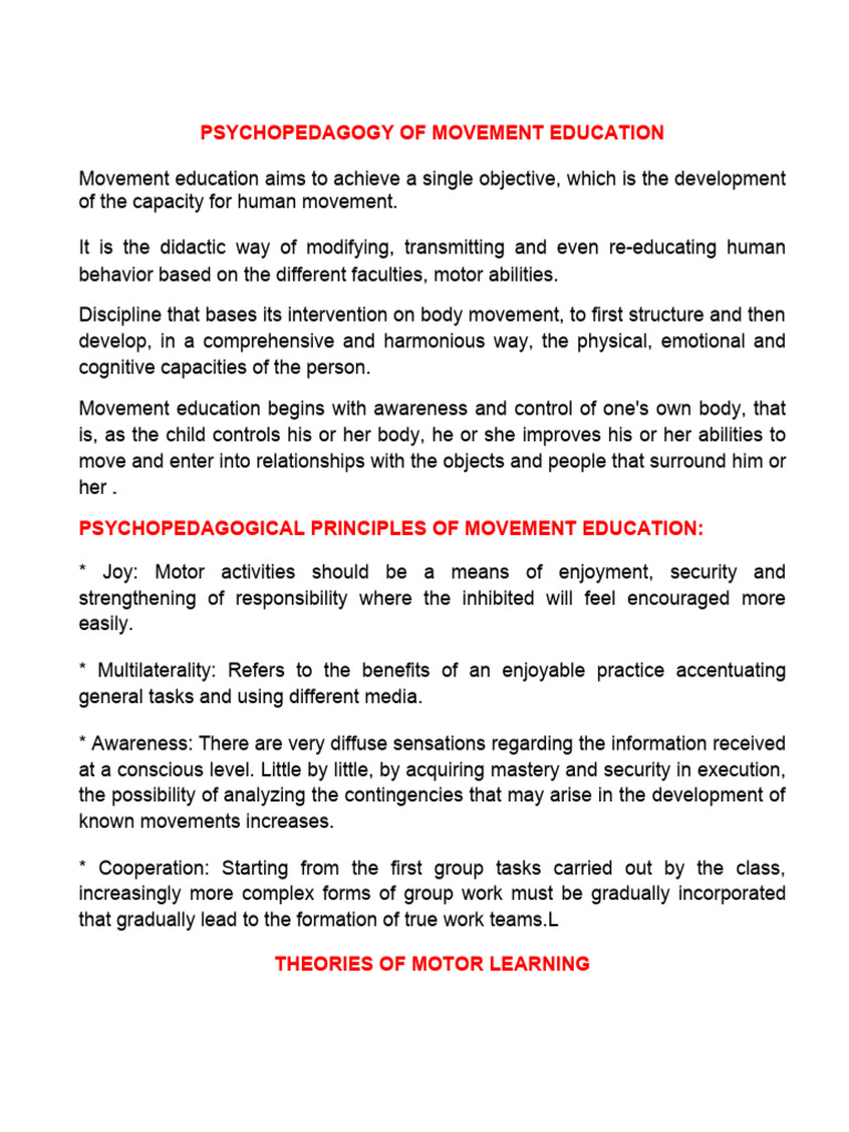 Psychopedagogy of Movement Education and Theories of Motor Learning ...