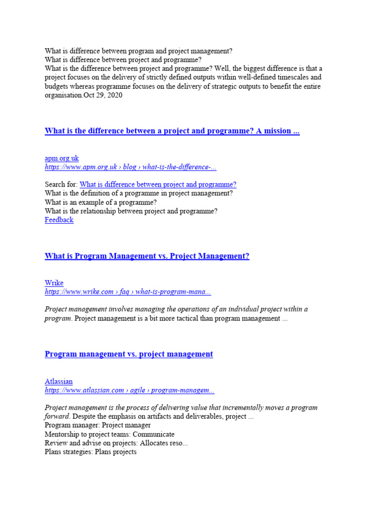 What Is Difference Between Program and Project Management | PDF | Project Management | Business