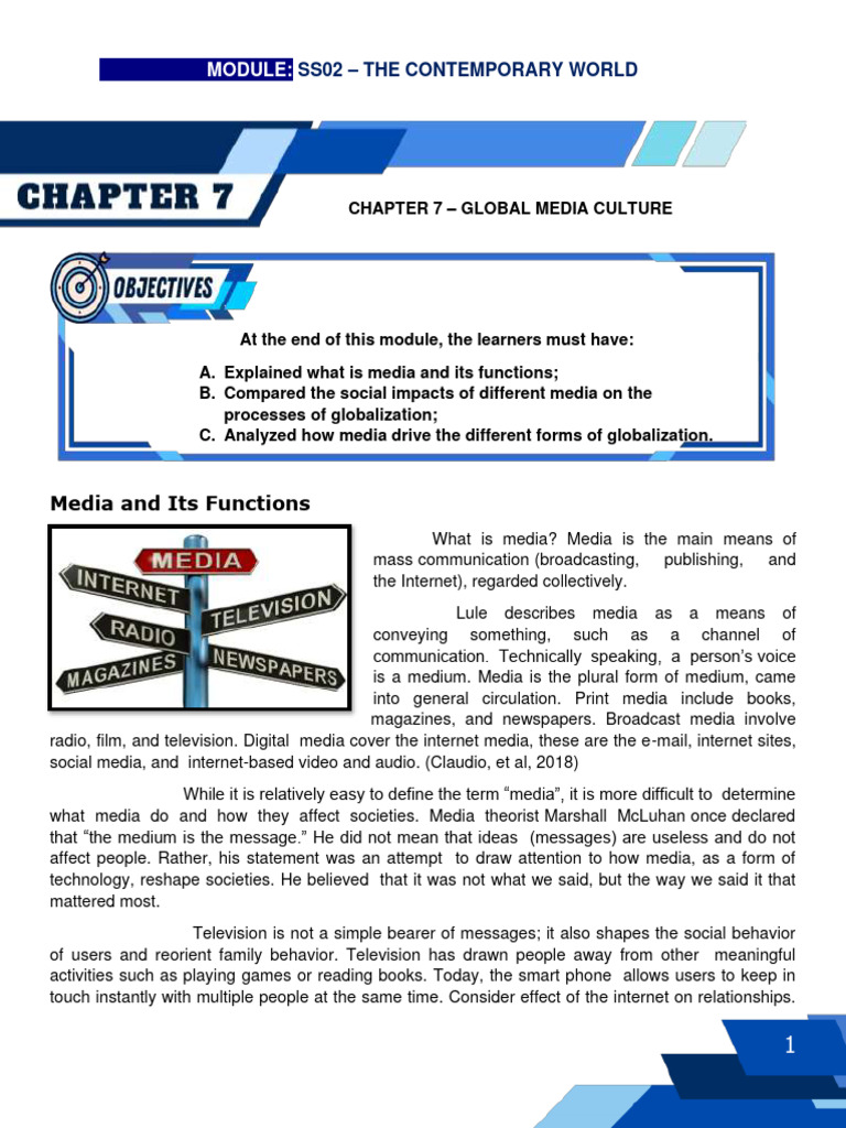 SS02 Chapter 7-Global Media Culture | PDF | Mass Media | Social Media