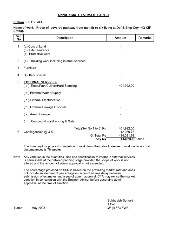 Provn of Covered Pathway at Def & Emp Coy HQ CIF (D) | PDF | Concrete ...