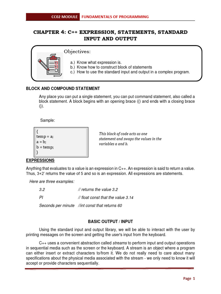 Chapter 4 C++ Expression, Statements, Standard | PDF | Computer Program | Programming