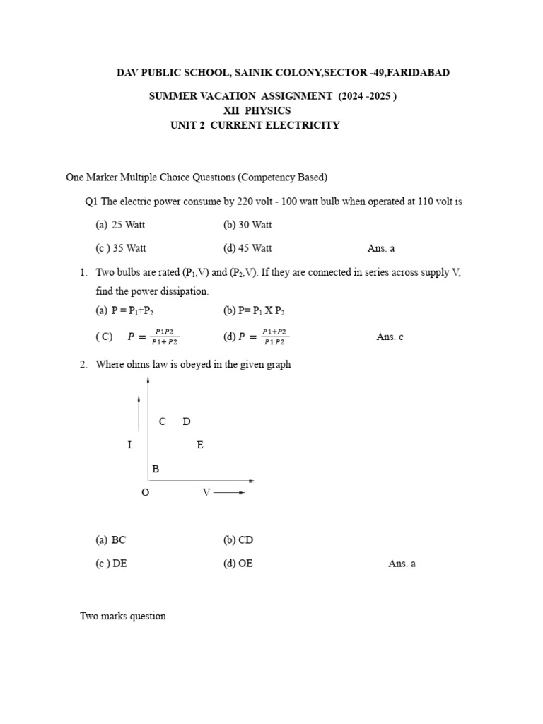 Xii Unit 2 Current Electricity Assignment | PDF | Electrical Resistance ...