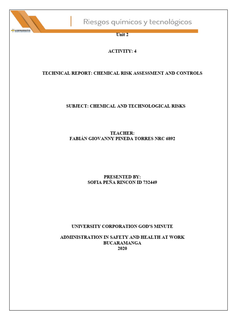 Technical Report Evaluation of Chemical Risks and Controls | PDF ...
