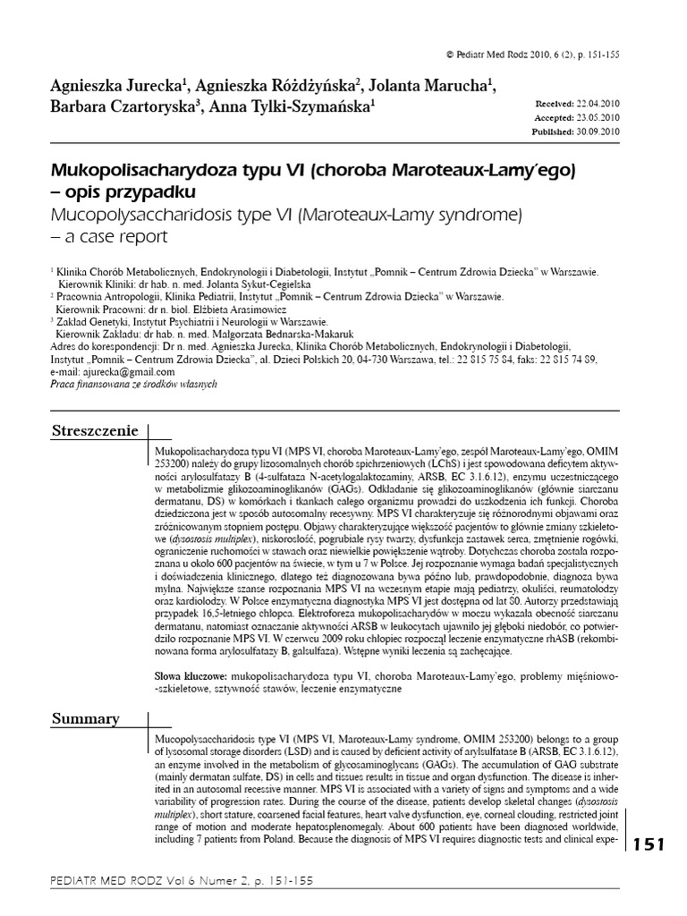 Mukopolisacharydoza Typu VI Choroba | PDF