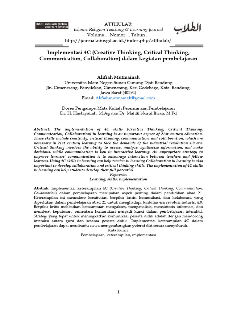 Implementasi 4c Creative Thinking Critical Thinking Communication