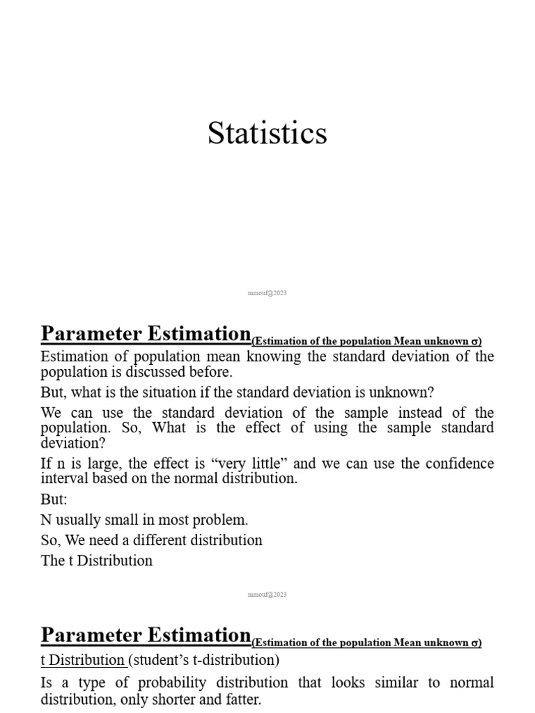 Probability and Statistics 4 - PARAMETER ESTIMATION | PDF | Statistical ...