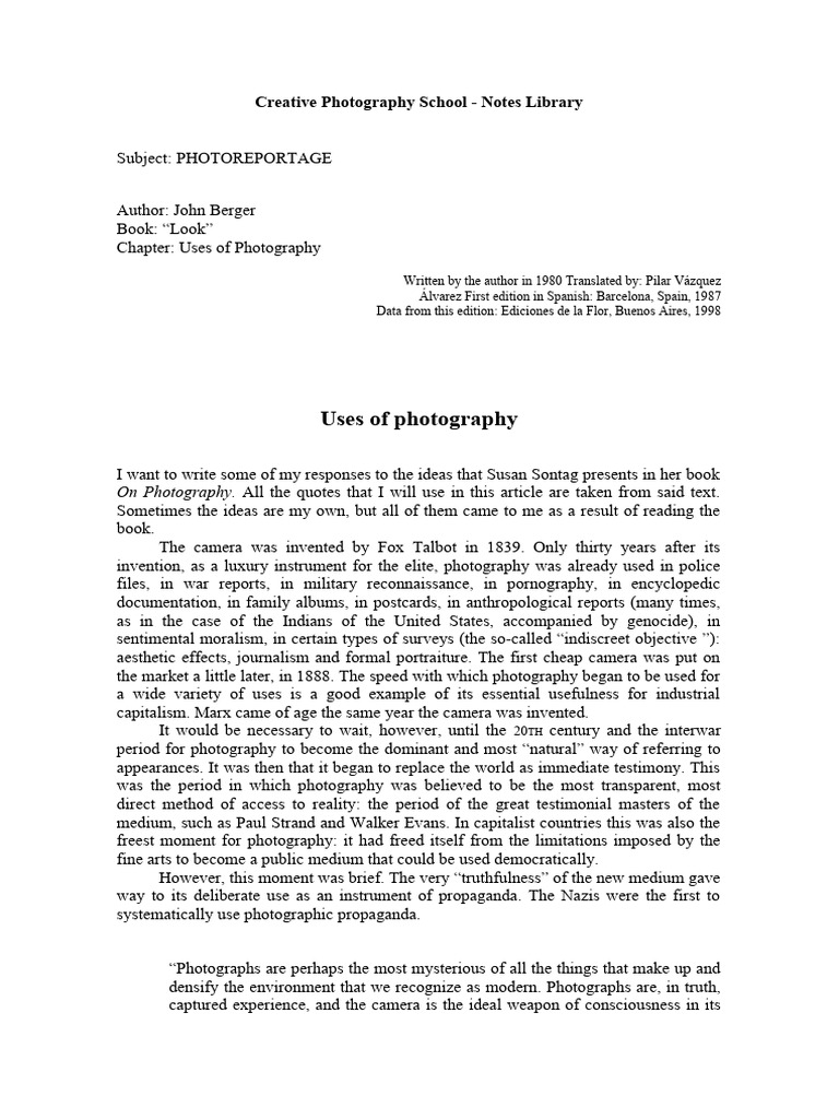 Uses of Photography by John Berger | PDF | Photograph | Image