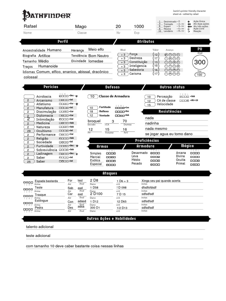 Ficha Pathfinder 2e - Editável | PDF