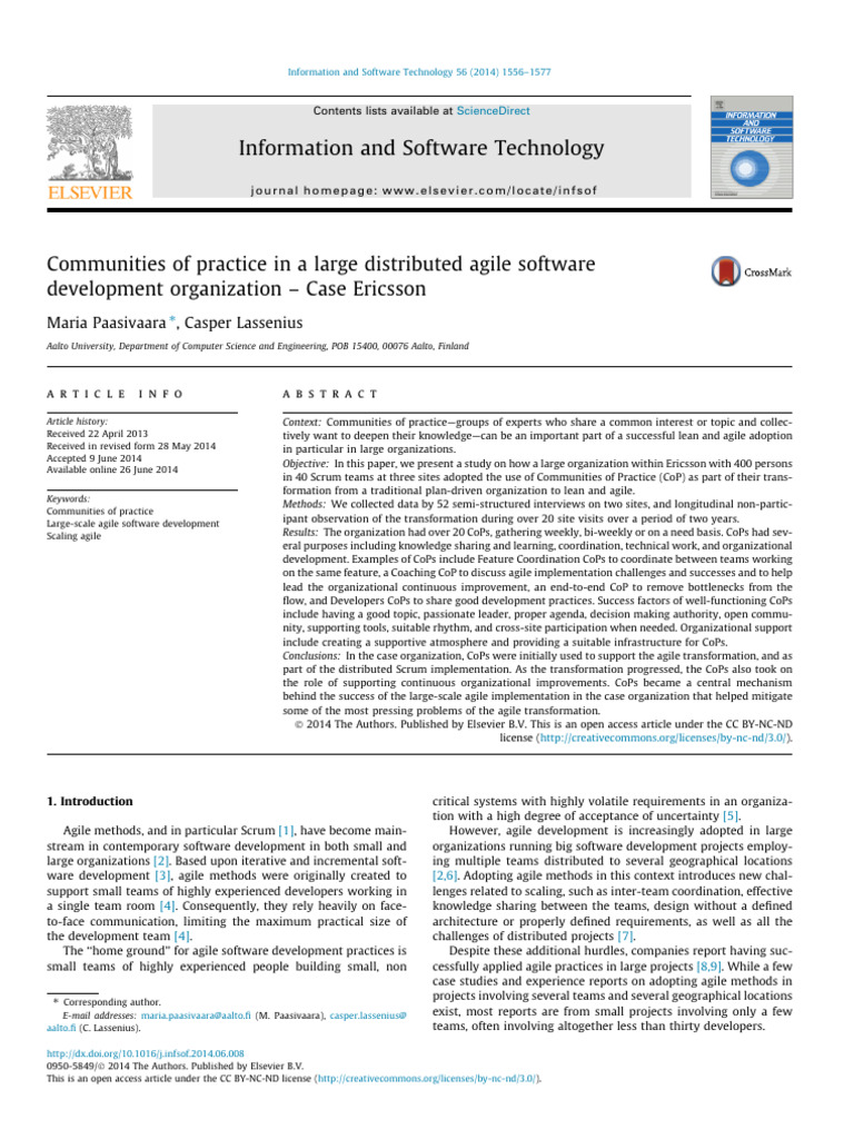 Communities of Practice in A Large Distributed Agile Software ...
