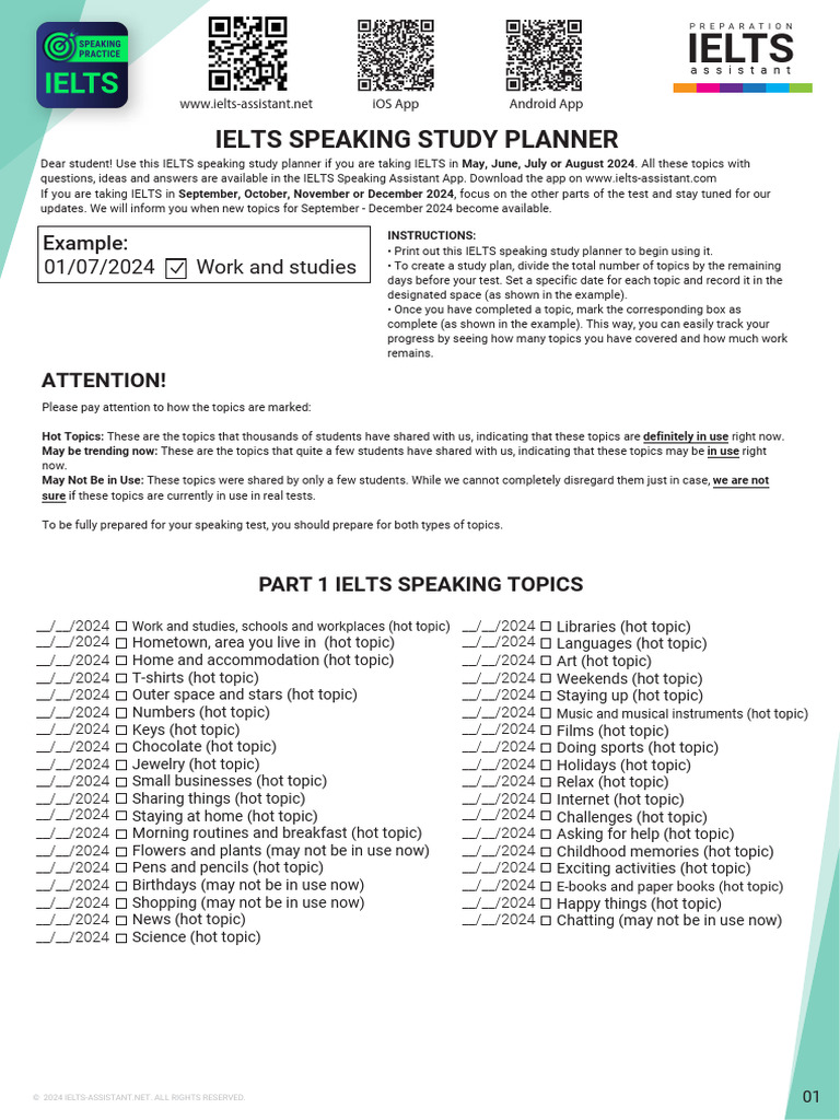 IELTS Speaking Study Planner May-August 2024 | PDF | International ...